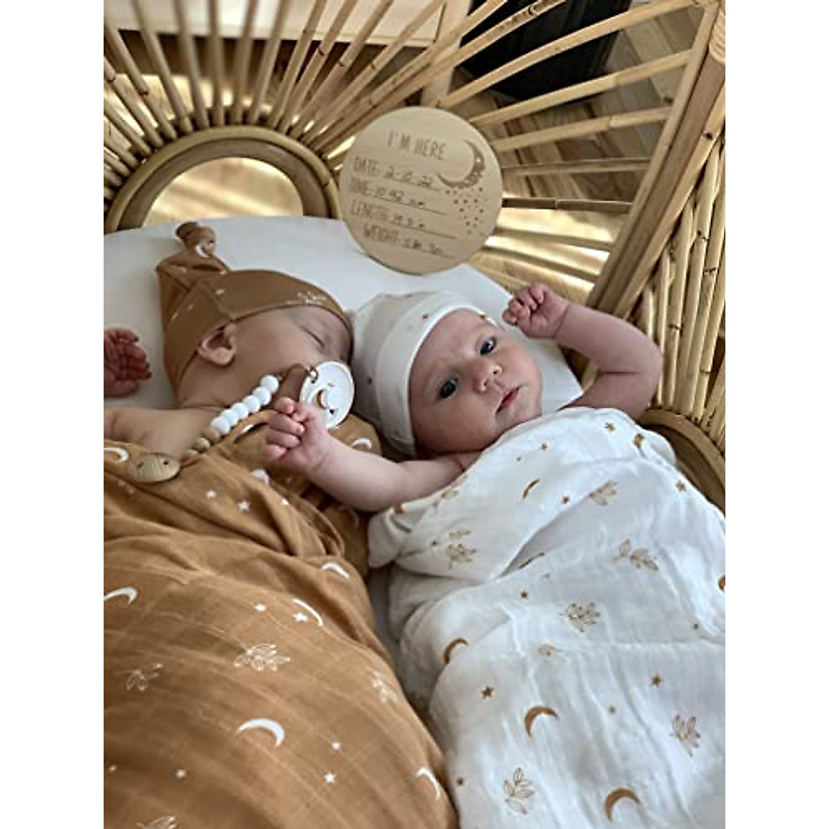 Miaoberry 100% Organic Cotton Baby Muslin Swaddle Blanket Set| Boho Moon| Gender Neutral for Boys Girls| Hospital Home Coming Receiving Blanket |Newborn Unisex