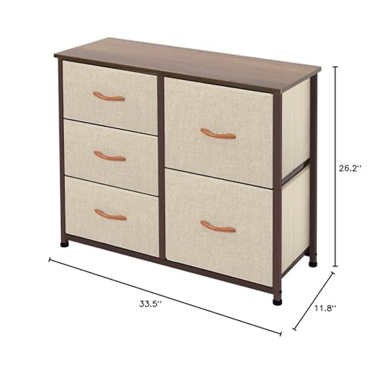 AZL1 Life Concept Storage Dresser Furniture Unit-Large Standing Organizer Chest for Bedroom, Office, Living Room, and Closet-5 Drawer Removable Fabric Bins, Beige