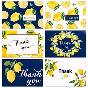 AnyDesign Lemon Thank You Cards Bulk 36 Pack Summer Thank You Cards with Matching Seal Stickers White Envelopes for Wedding, Baby Shower, Bridal Party and All Occasions