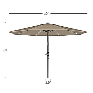 Pure Garden 50-LG1175 Patio Umbrella – 10 Foot Pool and Deck Shade with Solar Powered LED Lights Crank Tilt and Fade Resistant, UV Protection Canopy (Sand), feet