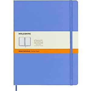 Moleskine Classic Notebook, Hard Cover, XL (7.5" x 9.5") Ruled/Lined, Hydrangea Blue, 192 Pages