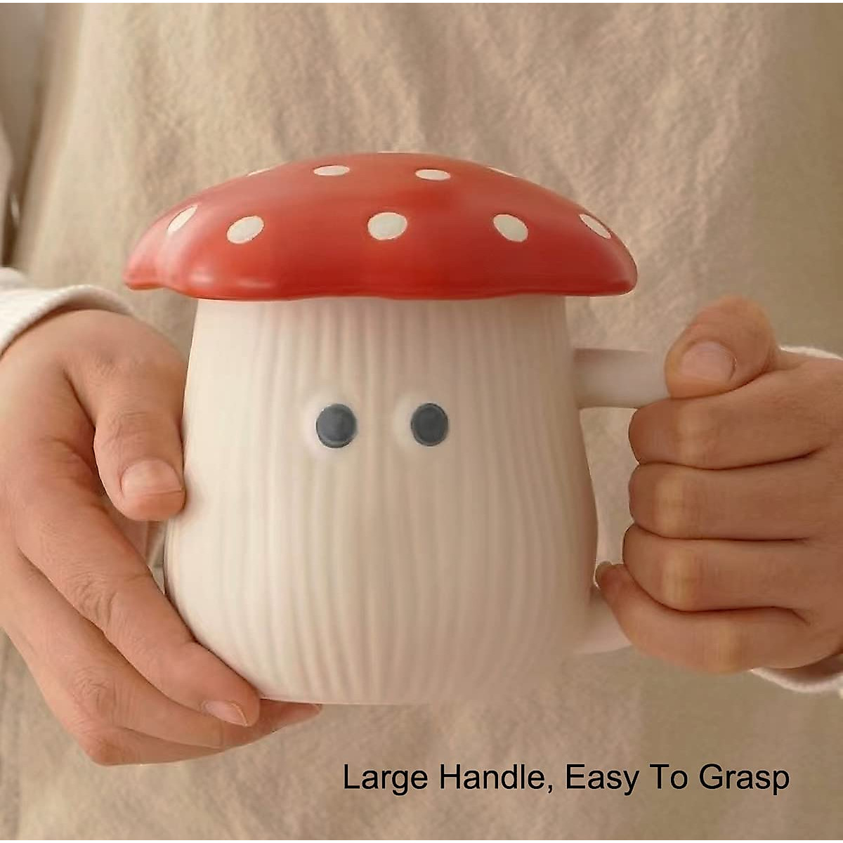 RESVUGA Cute Mushroom Mug With Lid, Handmade Glaze Mushroom 5.8'' Salad Bowls
