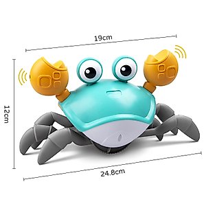 ZONICE Crawling Crab Baby Toy with Music and LED Light Up for Kids, Toddler Interactive Learning Toy with Automatically Avoid Obstacles, Build in Rechargeable Battery (Green)
