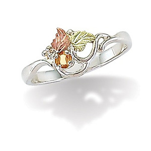 Sterling Silver Black Hills November Birthstone Ring with 3 MM Round Synthetic Gold Topaz - Ring Size 5