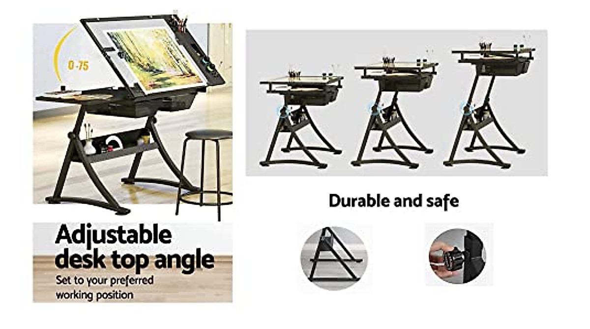 Landpink Glass Drafting Table - Adjustable Art & Drafting Desk
