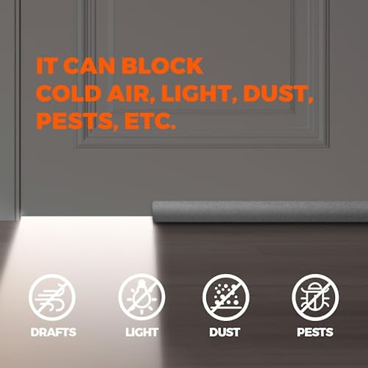 Holikme Twin Door Draft Stopper Door Sweep Weather Stripping Noise Blocker Window Breeze Blocker Adjustable Door Sweeps, Grey