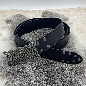 Viking Leather Belt Medieval Embossed PU Leather O Ring Belt Renaissance Leather Ring Belt,LARP Halloween Knight Corset Belt (Black)