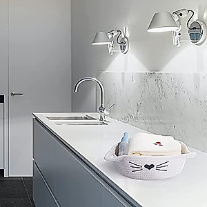 Small Woven Basket Cotton Rope Basket with Cat Ears Little Storage Baskets for Organizing Bins Organizer Wicker Nursery Room for Kids Baby Dog Toy Drawer Gifts 9.5"x8.5"x4", White