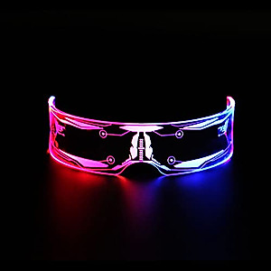 Epipgale Futuristic LED Glasses, Light Up Glasses for Women, Cool Neon Cyber Cyberpunk Robot Rave Chemion Glasses Luminous Goggles Cosplay Accessories, Party Favors Supplies For Men Women (Thunder)