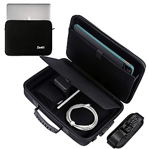 Zadii Hard Shell Locking Carrying Case for 12-14 inch Macbook Pro Macbook Air and iPad Pro, also Compatible with Surface Pro 8/X/7/6/5, Come with Protective Sleeve Bag