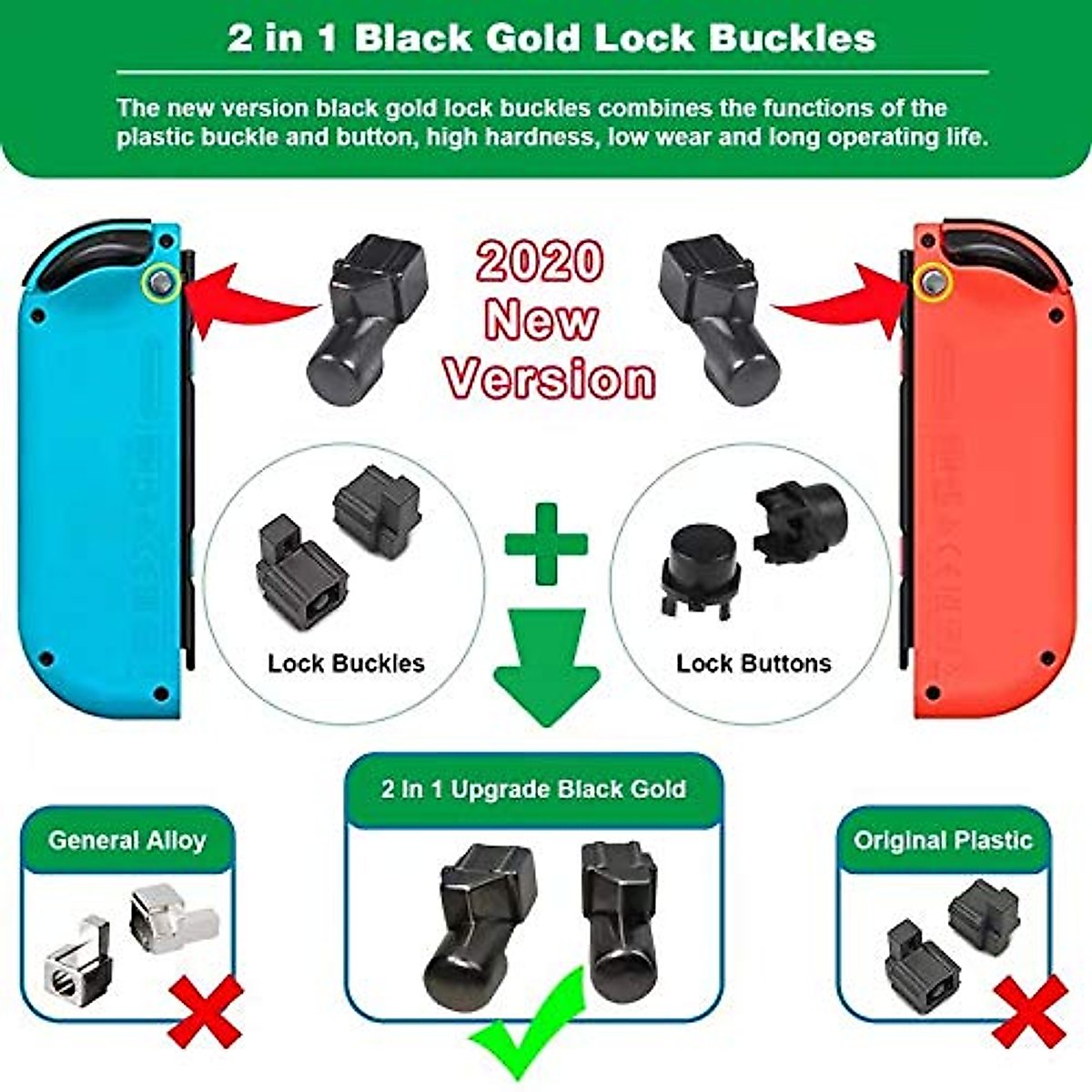 [Upgraded Version] Joycon Joystick Replacement, 3D Joystick Analog Thumb Stick for Nintendo Switch Joycon Repair Kit Include Full Repair Tool Kit, 2 Alloy Lock Buckles, 2 Jon Con Joystick Replacement