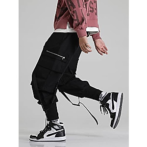 Verdusa Men's Flap Pocket Drawstring Elastic Waist Street Cargo Pants Joggers Black M