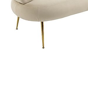 Small Loveseat Sofa, Upholstered Mini Couch with Curved Backrest with Stylish Golden Decor, Small Comfy Love Seat Leisure Accent Couch for Living Room, Bedroom, Office (Beige)