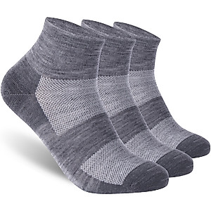 RTZAT 90% Merino Wool Ankle Men's Women's Athletic Business Casual Running Moisture Wicking Everyday Thin Wool Socks, Small, Ash Grey, 3 Pairs