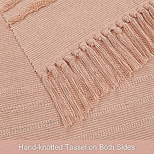STARUIA Boho Pink Living Room Rug 5'x7' Washable Cotton Bedroom Rug, Woven Linear Tufted Nursery Area Rug with Tassels Accent Farmhouse Carpet for Teen Room Entryway Dorm