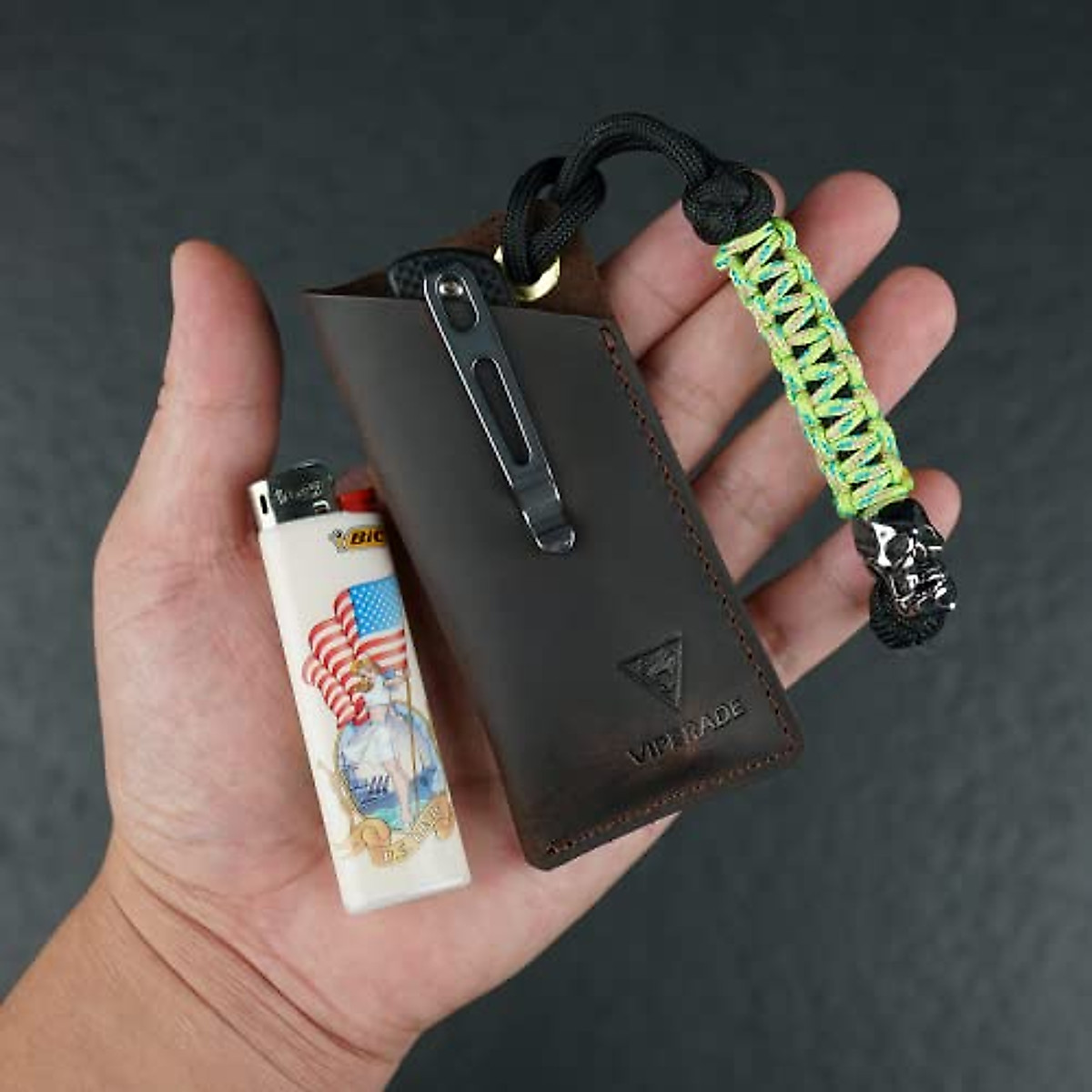 VIPERAED PJ11 Leather EDC Pocket Slip for Folding Knife, Mini Knife/Flashlight/Multitool and Other EDC Gear Leather Holster, Small Leather Utility Knife Sheath for Belt(Brown)