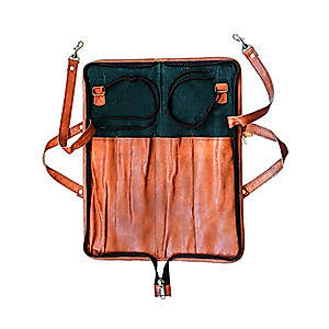 WerKens Leather Drumstick Bag Floor Tom Hooks Holds 8-10 Pairs Drum Sticks Mallets Brushes Percussion Drum Stick Bag Easy Carry Handles (Brown) – DSB002