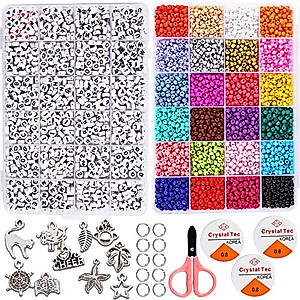 Goody King Bracelet Making Kit Friendship Bracelet Kit Jewelry Making Beads - 5000+pcs Bead Craft Kit Set, Glass Pony Seed Letter Alphabet DIY Art and Craft - Gift for Her Women Kid Age 6 7 8 9 (4mm)