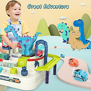 Large Car Toy Kids Race Track Toys for Boy, Dinosaur Adventure Car Race Track Toys Playsets for 3 4 5 6 Year Old Boys Girls, Preschool Educational Car Games Gift Toys (Blue Dinosaur Car)