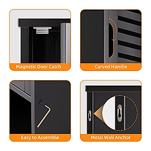 HITNET Bathroom Storage Cabinet Wall Mounted, Hanging Medicine Cabinet with Adjustable Shelf, Over The Toilet Space Saver Organizer, Black Bamboo Kitchen Cupboard, Single Door