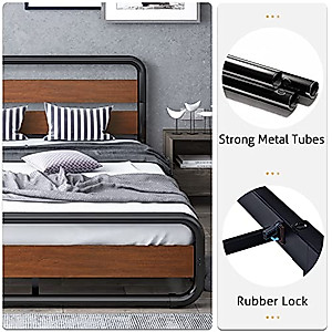 SHA CERLIN King Size Platform Bed Frame with Wooden Headboard and Footboard, Heavy Duty Metal Bed Frame with 10" Under-Bed Storage, Noise-Free, No Box Spring Needed, Walnut