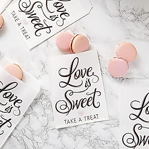 100 Pack Love Is Sweet Treat Bags for Wedding, Bridal Shower, Valentine's (5 x 7.5 In)