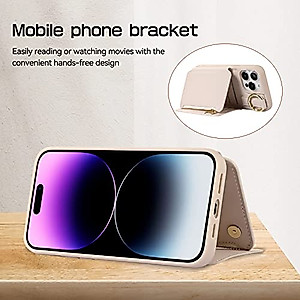 Nunwiza for iPhone 13 Pro Max Case Wallet with Card Holder Shoulder Hand Straps, Crossbody Leather Zipper Handbag Purse Flip Case Compatible with iPhone 13 Pro Max 6.7 Inch Beige