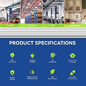 Monios-L LED Shop Light 2FT 5000K 20W, T8 V-Shaped 2500lm Daylight,Linkable Utility Ceiling Lights, Garage Lighting, Integrated LEDs Tubes for Workshop, Workbench, Basement, Plug & Play 6-Pack