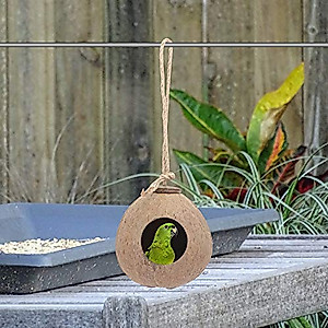 TEHAUX 1Pc Coconut Shell Bird Nest Bird House Bed pet Hanging Bed Bird hut Winter Hanging Birds House Outdoor Bird House Hideaway Bird Toy Birds Perch nests Wooden Decorate Rope