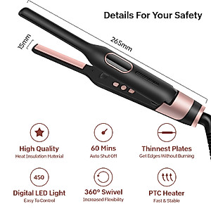 Pencil Flat Iron,Small Flat Iron for Short Hair,Beard and Pixie Cut,1/2 Inch Fast Heating Titanium Ceramic Mini Hair Straightener with Dual Voltage & Adjustable Temperature,Auto Shut Off