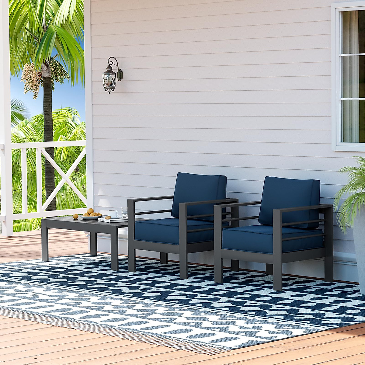 UDPATIO Aluminum Patio Chairs Outdoor Patio Furniture, 2 Pieces Aluminum Outdoor Couch Armchair with 5" Thick Cushion and Waterproof Cover