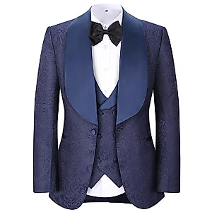 Tuxedo for Men Slim Fit 3 Piece Suit with Bow Tie Shawl Lapel Jacquard Floral Tuxedo Suits for Man Burgundy Size L