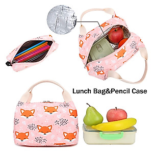 Soekidy Backpacks for Girls Fox School Bags Kids School Bags Backpack with Lunch Box and Pencil Case for Age 3+