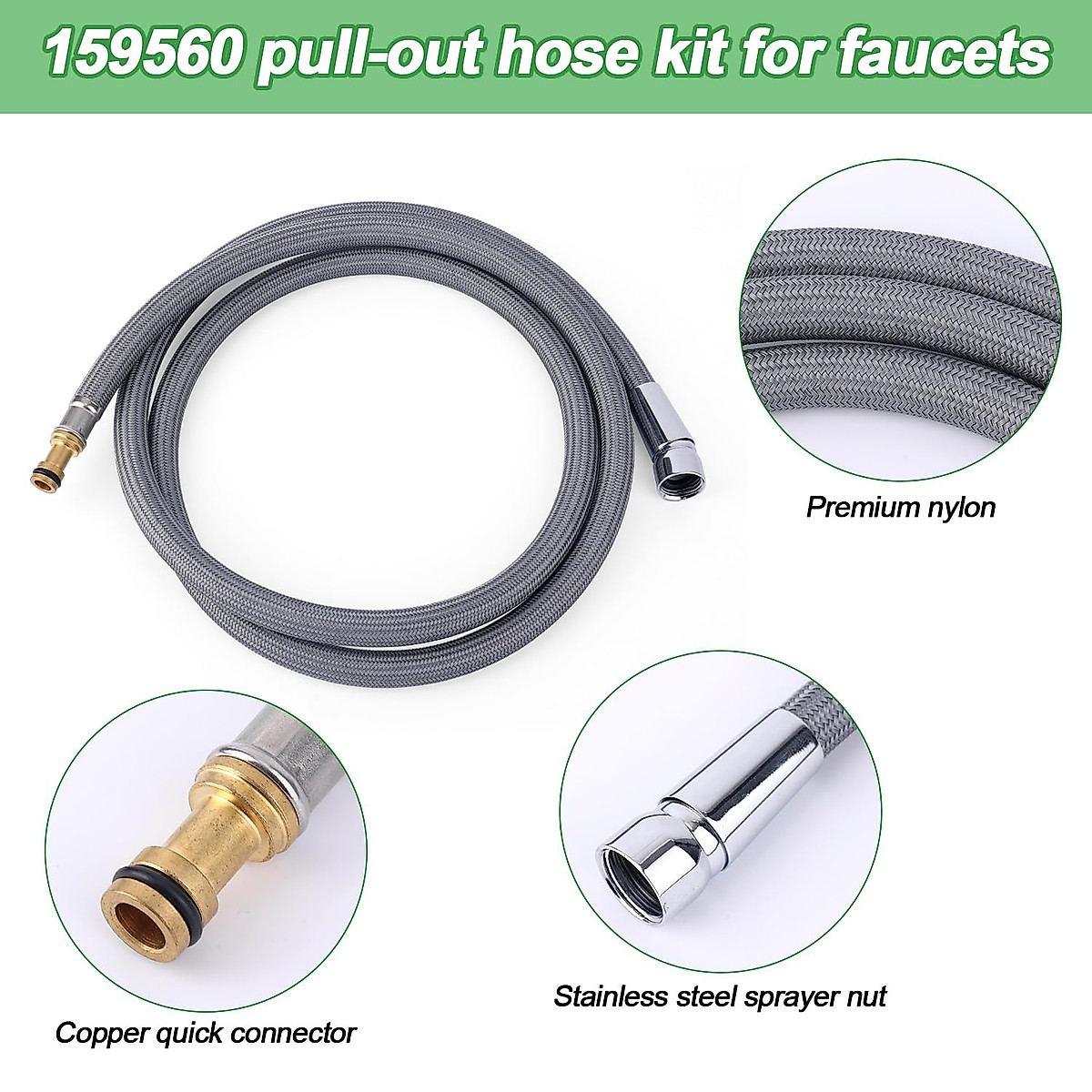 Kitchen Faucet Hose Replacement, 59.06 Inch Kitchen Sink Pull Out Faucet Hose 159560 Replacement Hose Compatible with Moen Pull Out Faucet