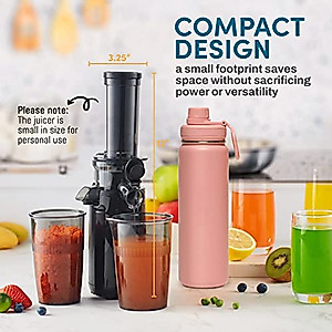 Elite Gourmet EJX600 Compact Small Space-Saving Masticating Slow Juicer, Cold Press Juice Extractor, Nutrient and Vitamin Dense, Easy to Clean, 16 oz Juice Cup, Charcoal Grey