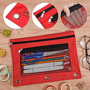 Antner Binder Pencil Pouch for 3 Ring Binder, 2 Pack 3 Ring Binder Pencil Pouches Double Zipper Pencil Case Cosmetic Bag, Red