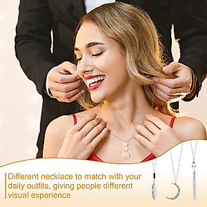 Hicarer 30 Pcs Long Pendant Necklace Set Simple Bar Layer Tassel Y Tassel Leaf Circle Bar Necklace Y-shaped Statement Sweater Necklace for Women