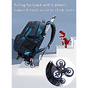 3Pcs Boys Galaxy Rolling Backpack Wheeled School Bag Kids 6 Wheels Trolley Bookbag Carry on Luggage with Lunch Bag