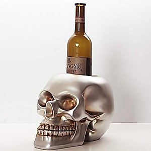 PIBM Stylish Simplicity European Retro Personality Skull Shape Wine Rack Resin Silver Crafts Home Desktop Porch Ornaments Bar Decorations Beautiful and Elegant