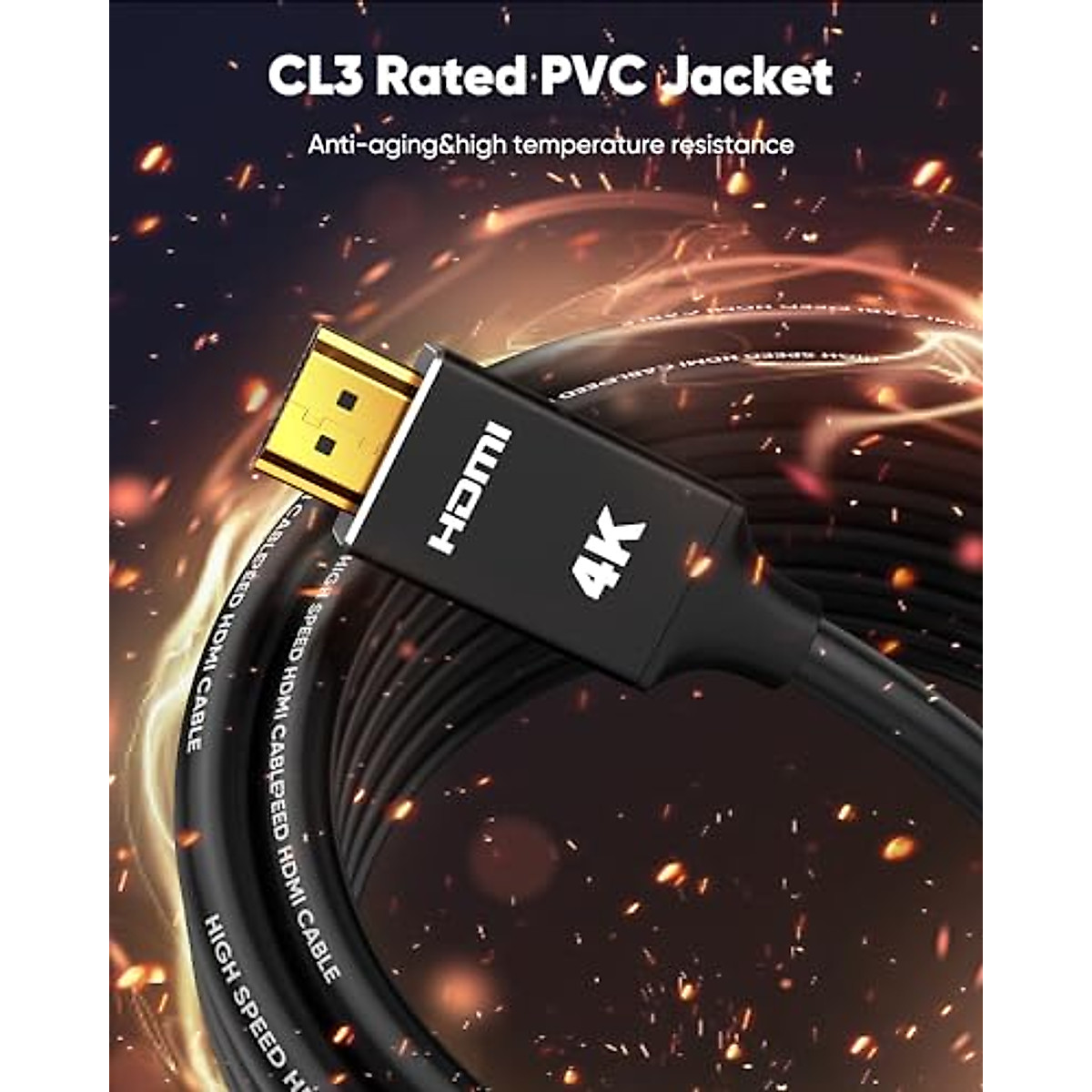 Capshi Fiber Optic Hdmi Cable 150ft/45M | 4K in-Wall CL3 Rated Long HDMI Cable 2.0 Support HDR10 8/10bit 18Gbps HDCP2.2 ARC | High Speed HD Shielded Cord Compatible with Roku TV/Laptop/PC/HDTV
