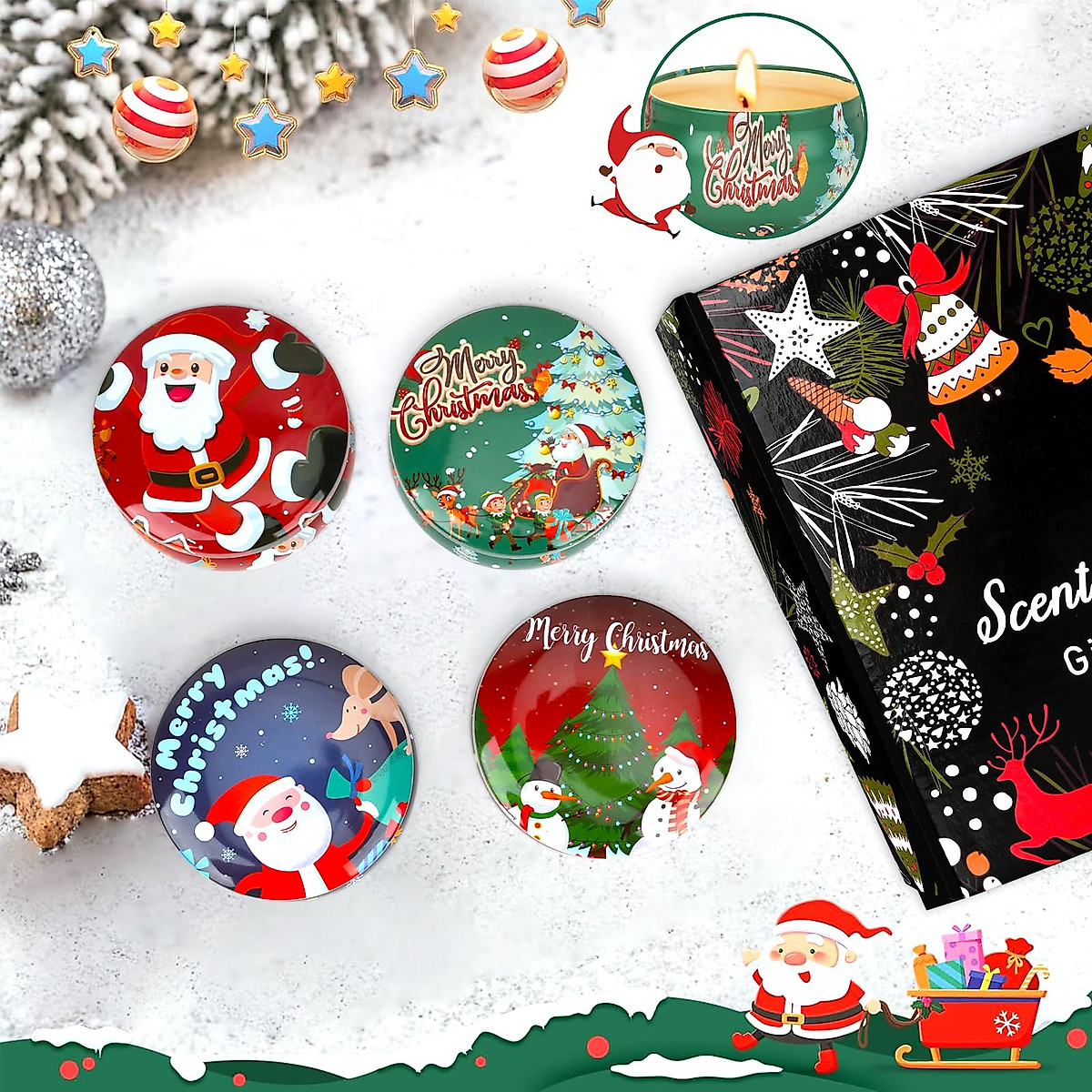 Christmas Gifts, Scented Candles Gift Set for Women, 4 Pack Aromatherapy Candles for Home Scented Merry Chriatmas, Natural Soy Wax Candles Gift Set for Christmas Decoration Gift Ideal