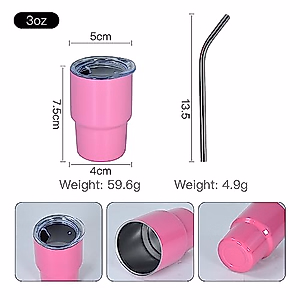 AGH 3 oz Mini Tumbler Shot Glass with Straw and Lid Colored Stainless Steel Sublimation Tumblers Double Wall Vacuum Insulated Cups, 6 Pack