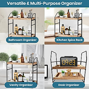 Queen Yasine 2-Tier Adjustable Bathroom Countertop Organizer with toilet paper holder – Quick Assembly, Solid Bamboo Wood Vanity Trays, Standing Cosmetic Storage Shelf for Bathroom, Bedroom or Kitchen