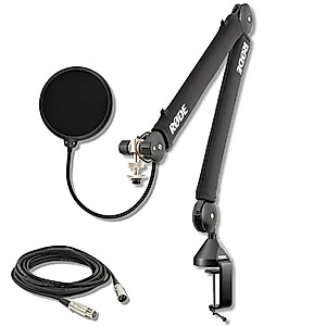 Rode PSA1+ Pro Studio Boom Arm for Podcasting and Streaming with Quick Release Mic Stand Adapter, Microphone Pop Filter, Professional Grade XLR Cable and StreamEye Polishing Cloth