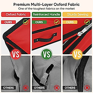 BALEINE Christmas Wrapping Paper Storage Organizer with Flexible Partitions and Pockets, 40" Durable 600D Oxford Fabric Gift Wrap Storage Bag Fits Ribbon, Ornaments, Holiday Accessories (Red)