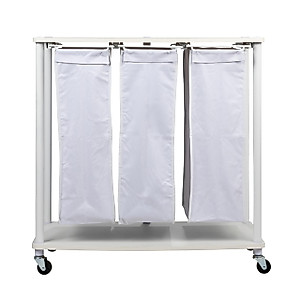 Household Essentials 3-Bag Laundry Sorter, Smooth Laminate Shelving, Sturdy Steel Frame, Wheeling and Stationary Feet Options, Washable Linen Laundry Bags, 3-Load Capacity, Versatile, White