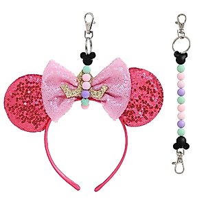 Fancheer Mouse Ears Holder for Backpack Bag Beaded Lanyard Keychain Trip Accessories Headband Hanging Display Organizer Decor Purple