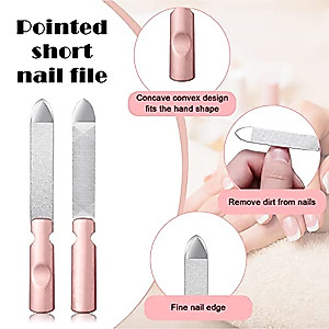 3 Pieces Stainless Steel Nail Files with Leather Case, Double Sided Metal Nail Files with Anti-Slip Handle, Metal Nail File Buffer Manicure Pedicure Tools for Fingernail Toenail (Rose Gold)