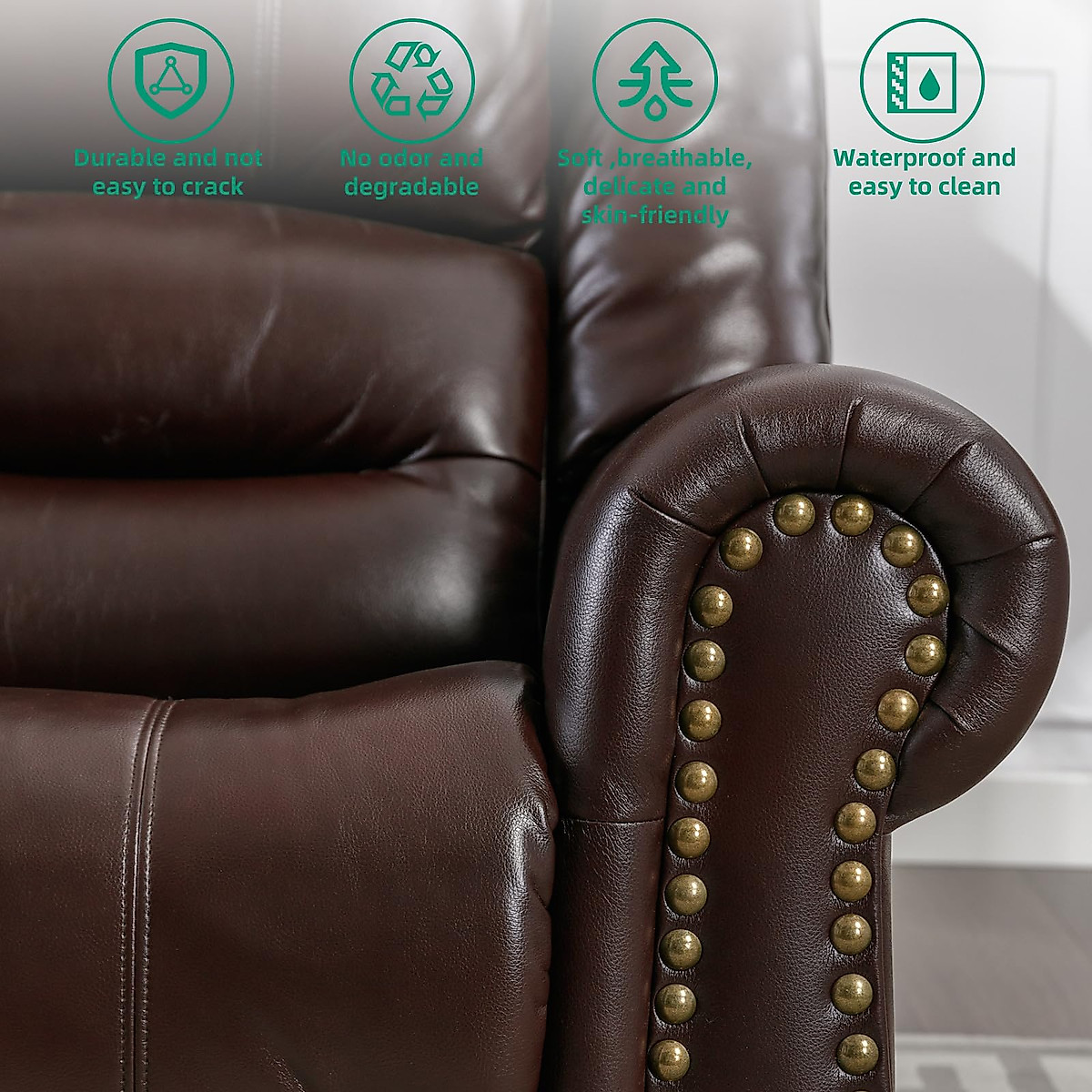 VIVIJASON Massage Swivel Rocker Recliner Chair with Heat & Vibration, 360° Swivel Manual Glider Rocking Reclining Chair with 2 Remote Controls, Side Pockets & USB Ports for Living Room, Brown