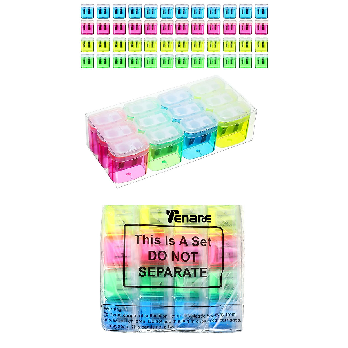 48 Pieces Pencil Sharpeners Manual Double Hole Pencil Sharpener with Lid Hand for School Office Home, Handheld Plastic Crayon Sharpener,Colourful Birthday Favor,Christmas Child Stocking